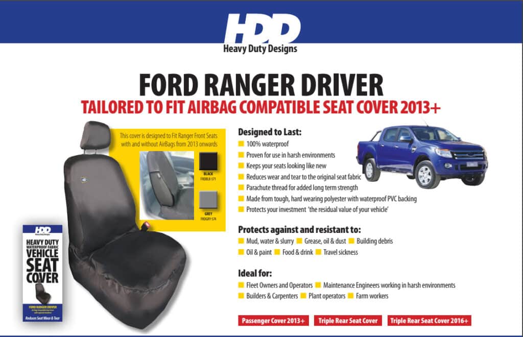 Ford Ranger Driver Seat Cover (2016+) – Black – TransQuip