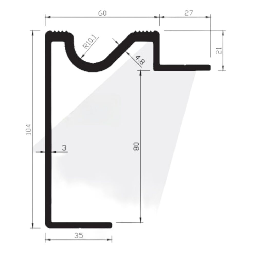 Aluminium V Groove Side Rave – 104mm x 60mm – TransQuip