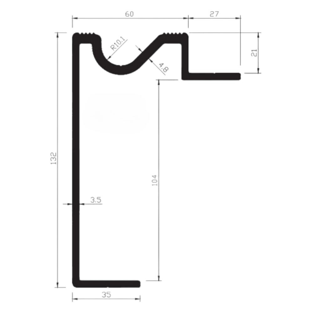 Aluminium V Groove Side Rave – 132mm x 60mm – TransQuip