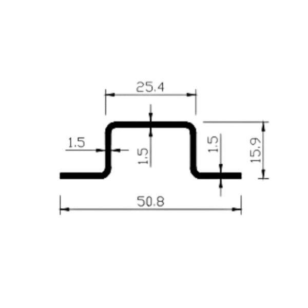 Aluminium Top Hat Section – 50.8 x 15.9 x 25.4 – TransQuip