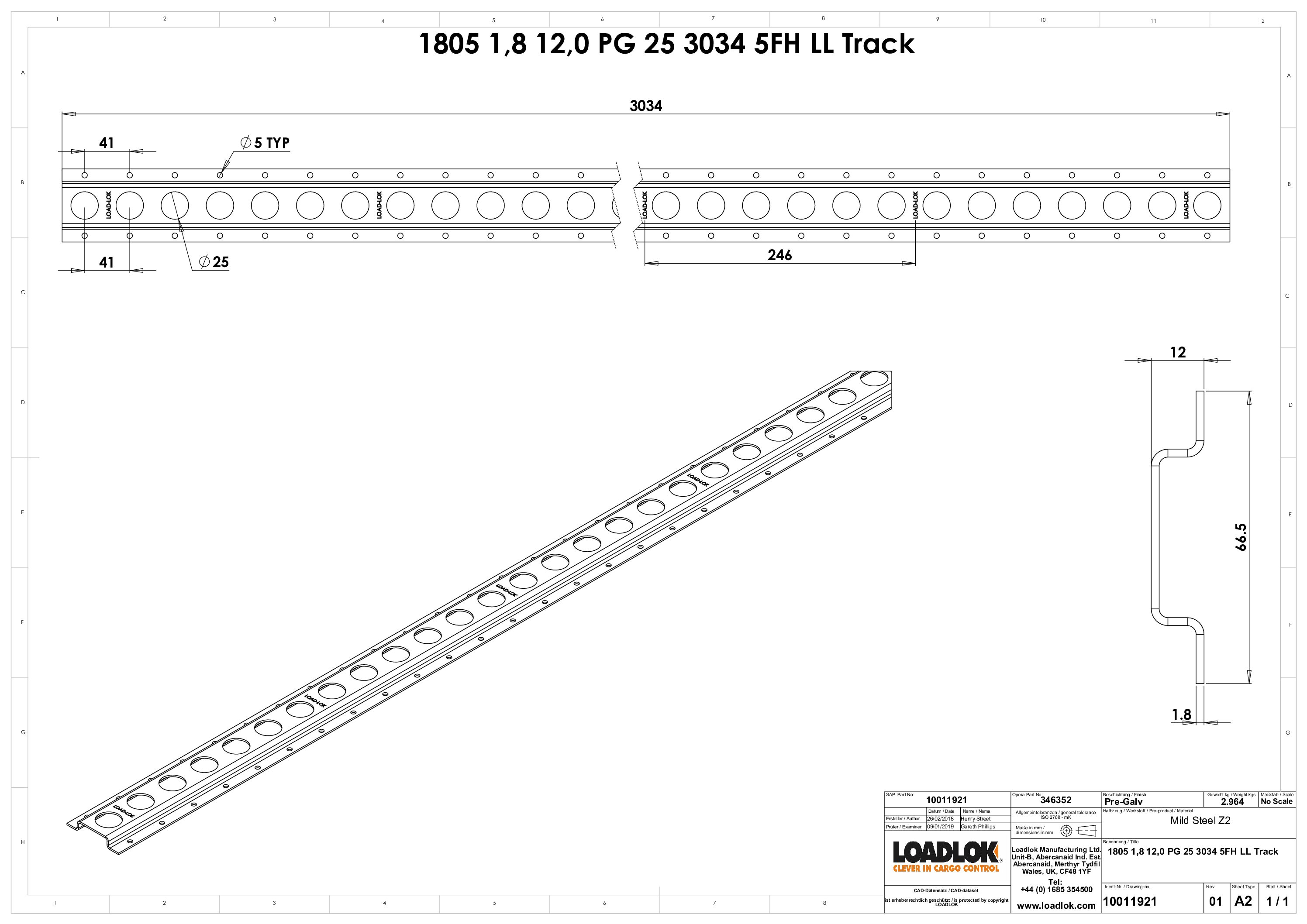 1805 LoadLok Light Duty Cargo Track 3034mm – Pre-Galvanised – TransQuip