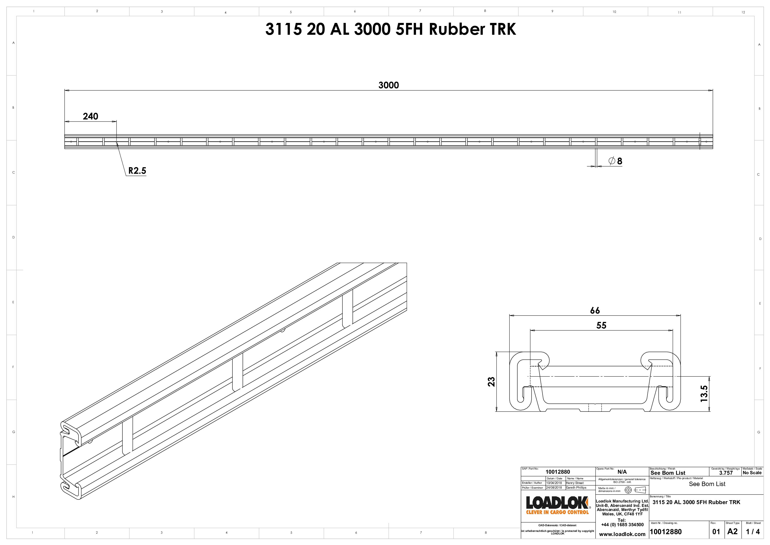 Lashing Rail Track, PVC Covered – 3m – TransQuip